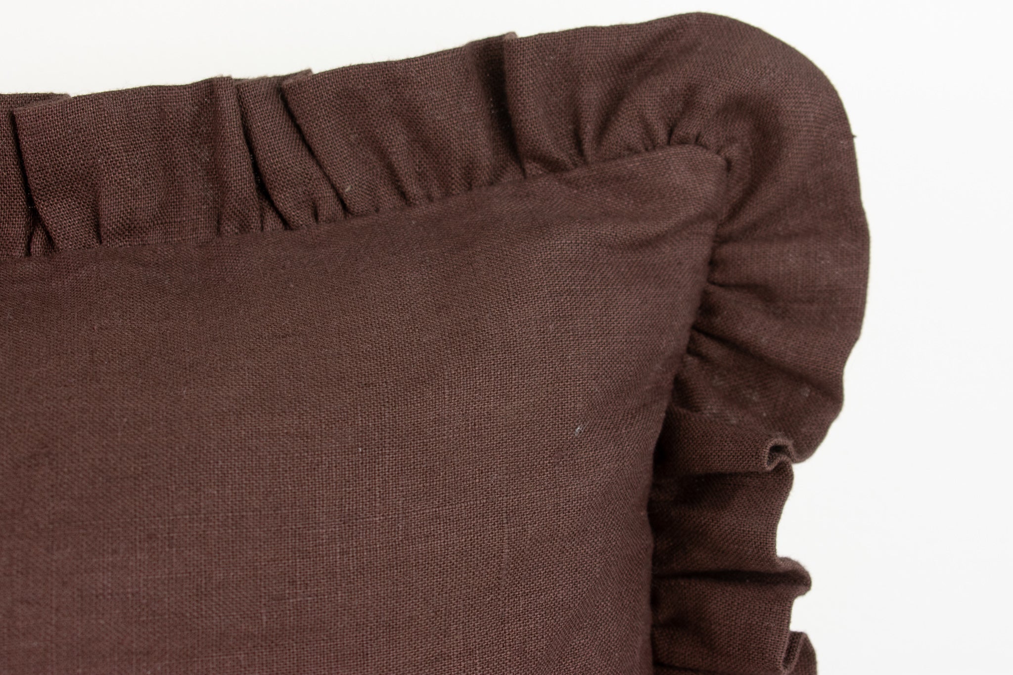 Ruffle Edge Linen Lumbar Pillow Cover - Brownstone